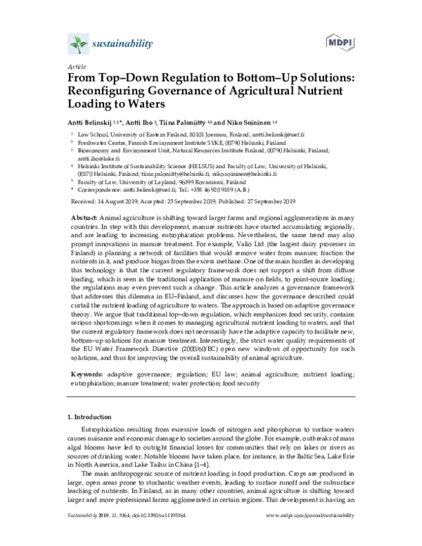 (PDF) From Top–Down Regulation to Bottom–Up Solutions: Reconfiguring ...