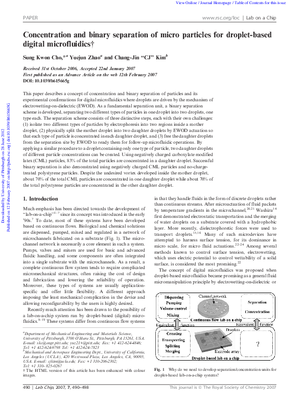 (PDF) Concentration and binary separation of micro particles for ...