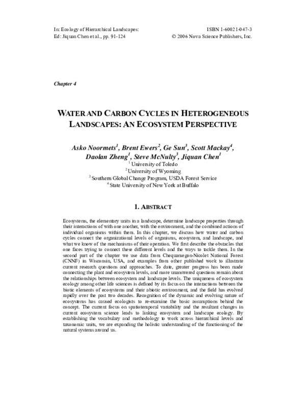 (PDF) Water and Carbon Cycles in Heterogeneous Landscapes : An ...