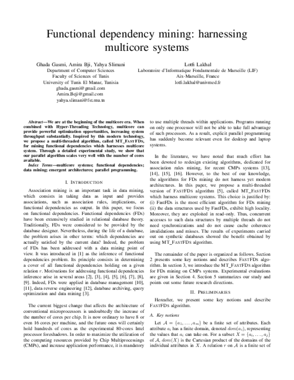 (PDF) Functional dependency mining: harnessing multicore systems