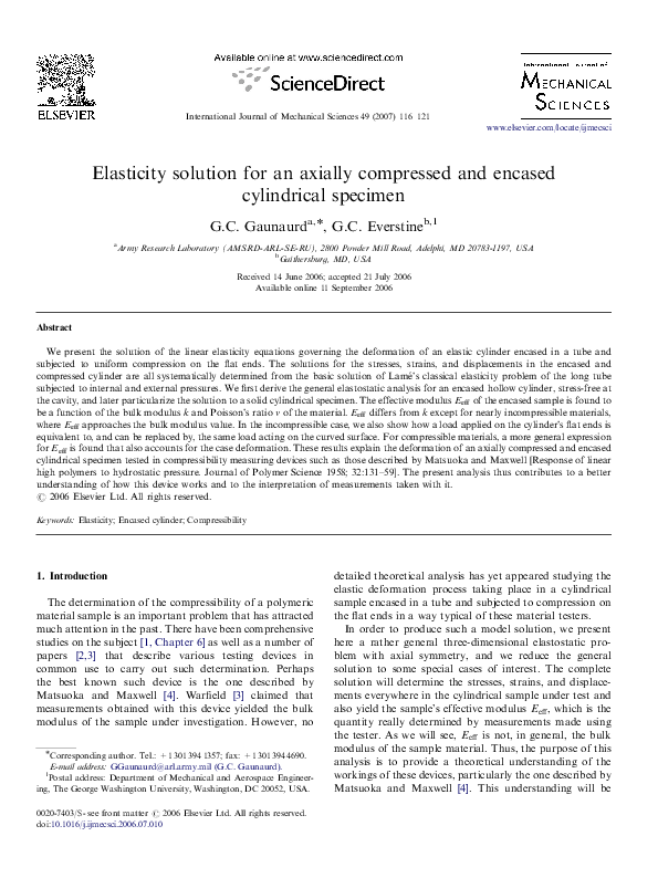 (PDF) Elasticity solution for an axially compressed and encased cylindrical specimen