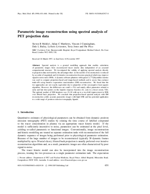 (PDF) Parametric image reconstruction using spectral analysis of PET projection data