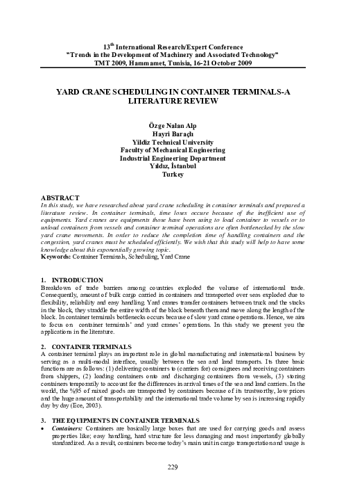 (PDF) Yard Crane Scheduling in Container Terminals-A Literature Review