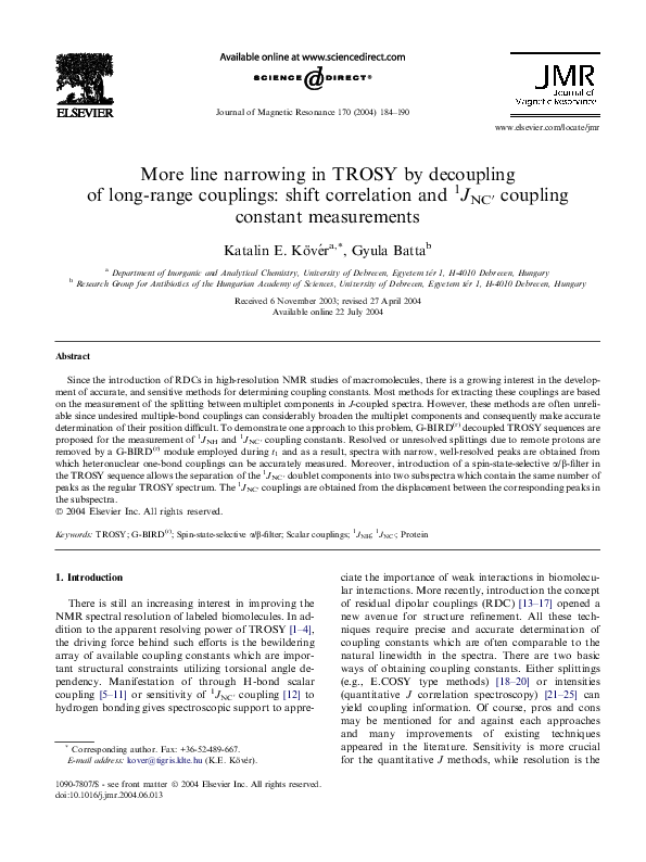 (PDF) More line narrowing in TROSY by decoupling of long-range ...