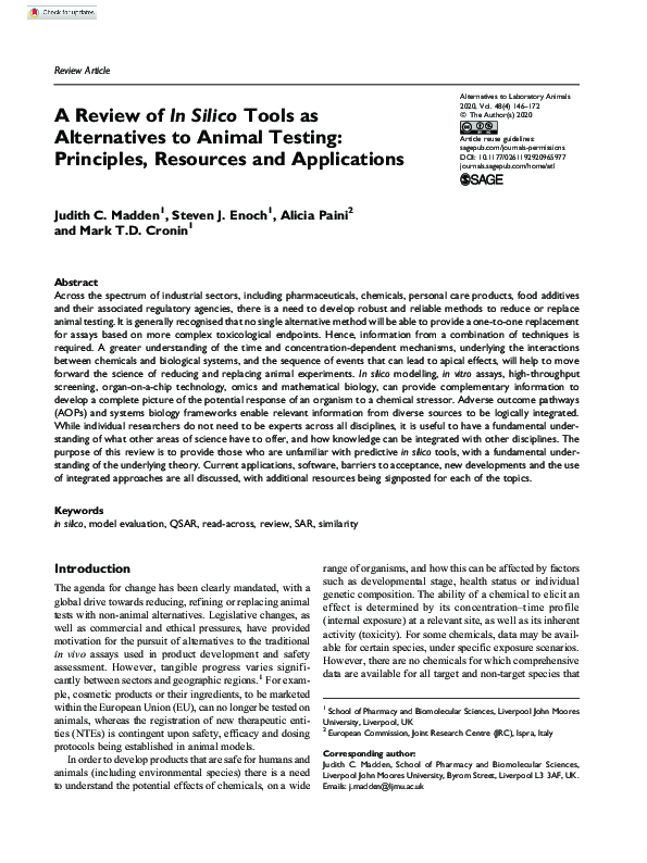 (PDF) A Review of In Silico Tools as Alternatives to Animal Testing ...