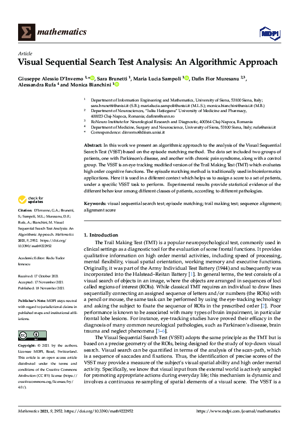 (PDF) Visual Sequential Search Test Analysis: An Algorithmic Approach