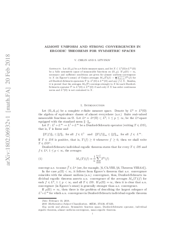 (PDF) Almost uniform and strong convergences in ergodic theorems for symmetric spaces