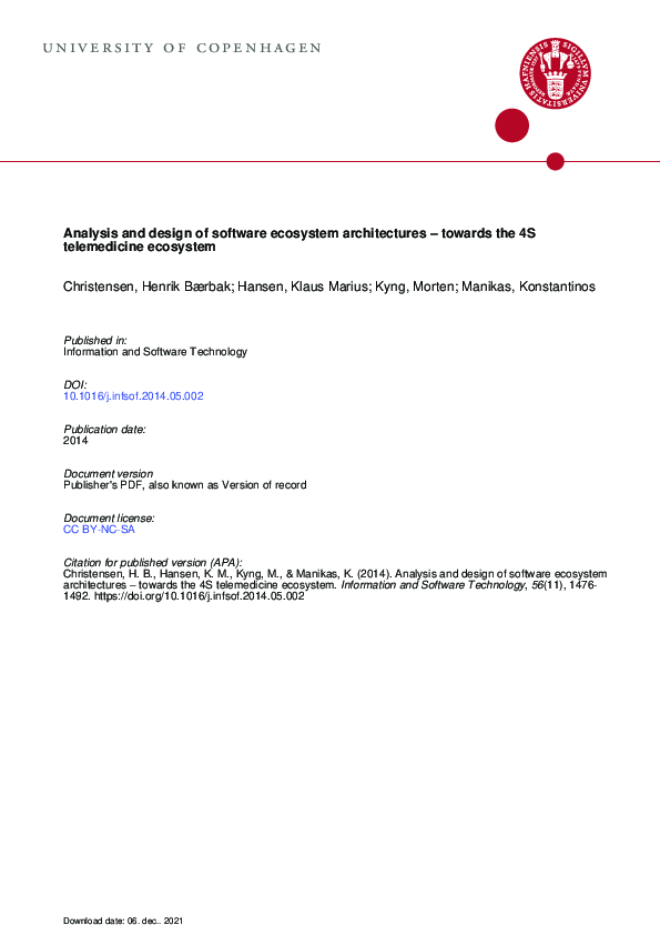 (PDF) Analysis and design of software ecosystem architectures – towards ...