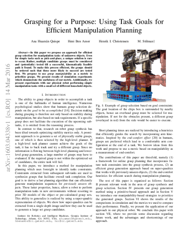 (PDF) Grasping for a Purpose: Using Task Goals for Efficient ...