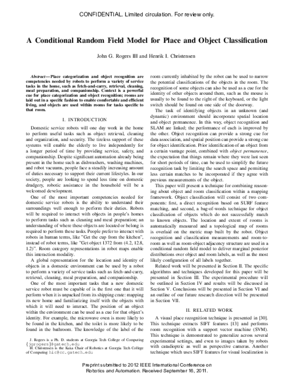Pdf A Conditional Random Field Model For Place And Object Classification