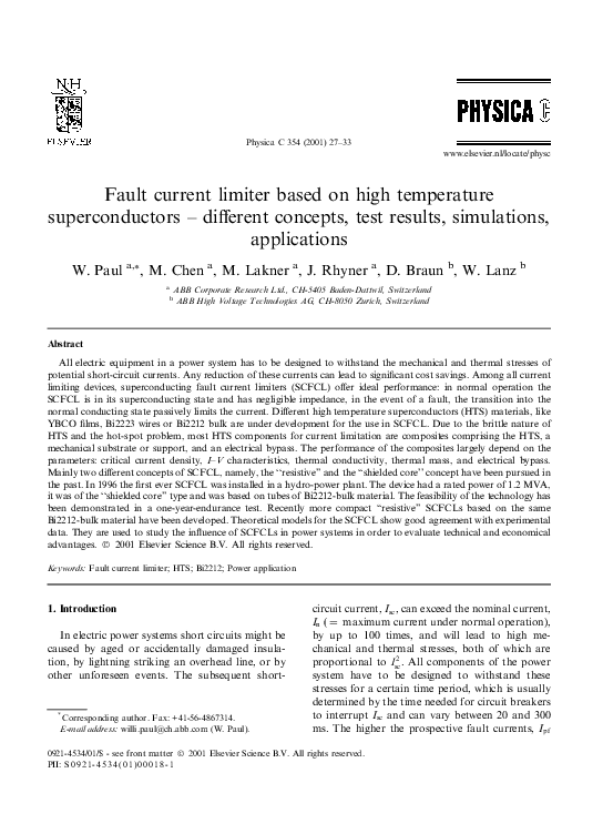 (PDF) Fault current limiter based on high temperature superconductors ...