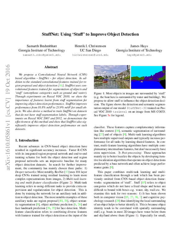 (PDF) StuffNet: Using ‘Stuff’ to Improve Object Detection