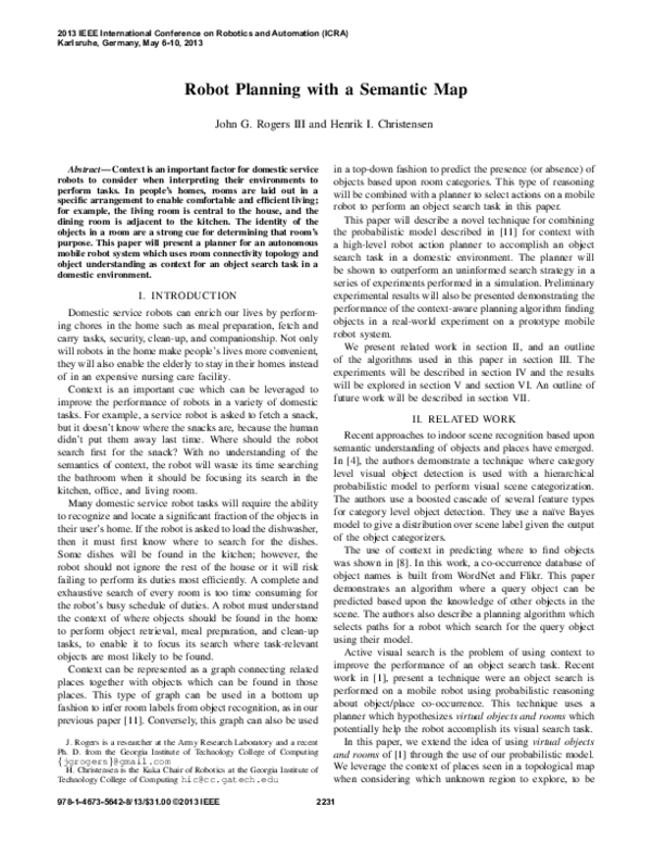 (PDF) Robot planning with a semantic map | Henrik Christensen ...