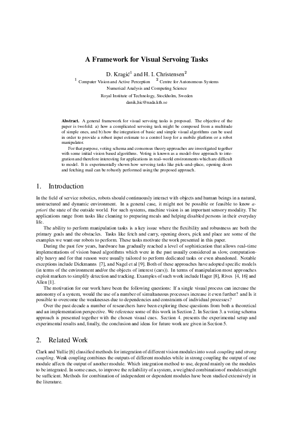 (PDF) A framework for visual servoing tasks