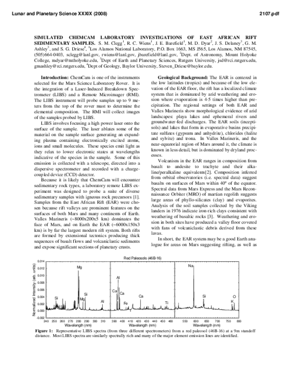 (PDF) Simulated ChemCam Laboratory Investigations of East African Rift ...