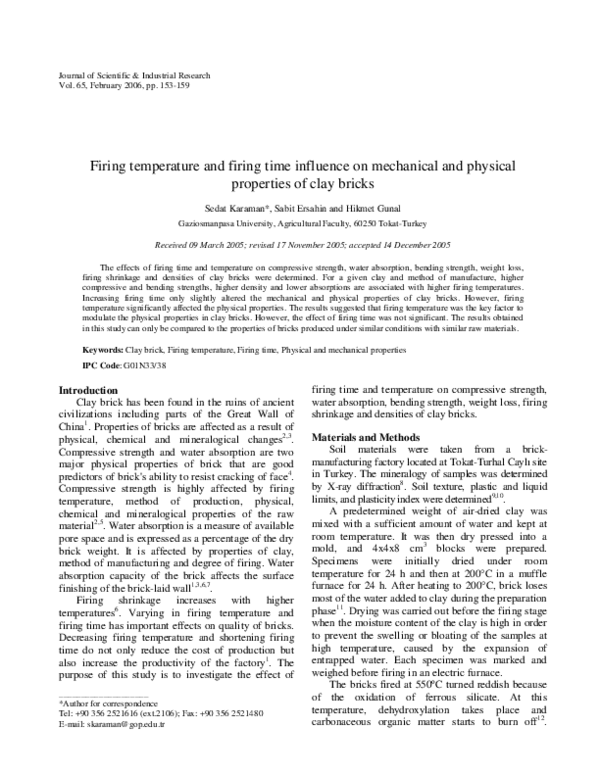 (PDF) Firing temperature and firing time influence on mechanical and physical properties of clay ...