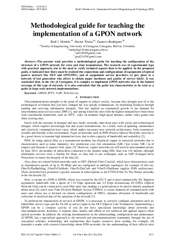 (PDF) Methodological guide for teaching the implementation of a GPON network