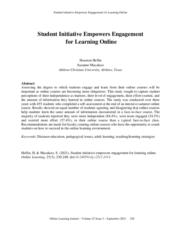 (PDF) Student Initiative Empowers Engagement for Learning Online