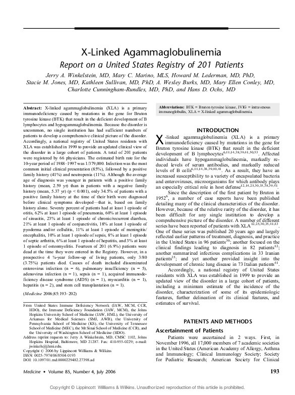 (PDF) X-Linked Agammaglobulinemia | Charlotte Cunningham-rundles ...