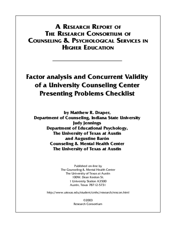 (PDF) A RESEARCH REPORT OF THE RESEARCH CONSORTIUM OF COUNSELING ...
