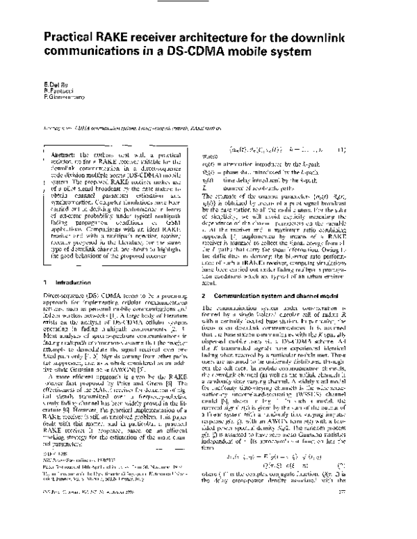 (PDF) Practical RAKE receiver architecture for the downlink communications in a DS-CDMA mobile ...