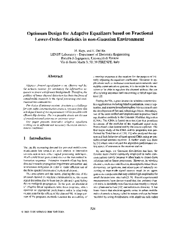 (PDF) Optimum design for adaptive equalizers based on fractional lower-order statistics in non ...
