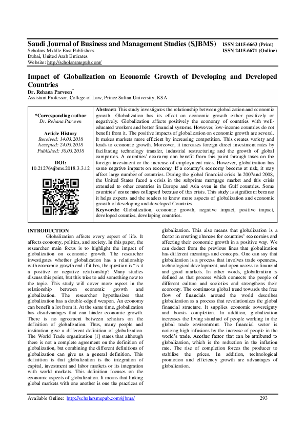 (PDF) Impact of Globalization on Economic Growth of Developing and ...