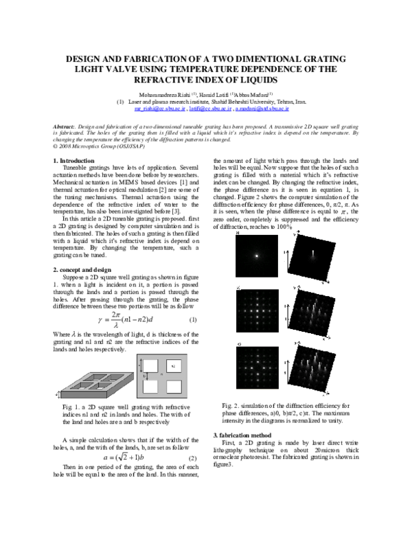 (PDF) Design and fabrication of a two dimentional grating light valve ...