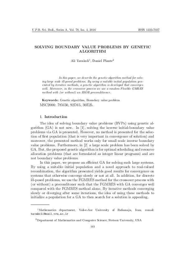 (PDF) Solving Boundary Value Problems by Genetic Algorithm