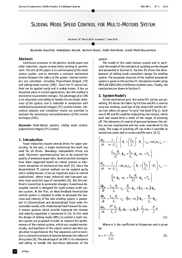 (PDF) Sliding mode speed control for multi-motors system