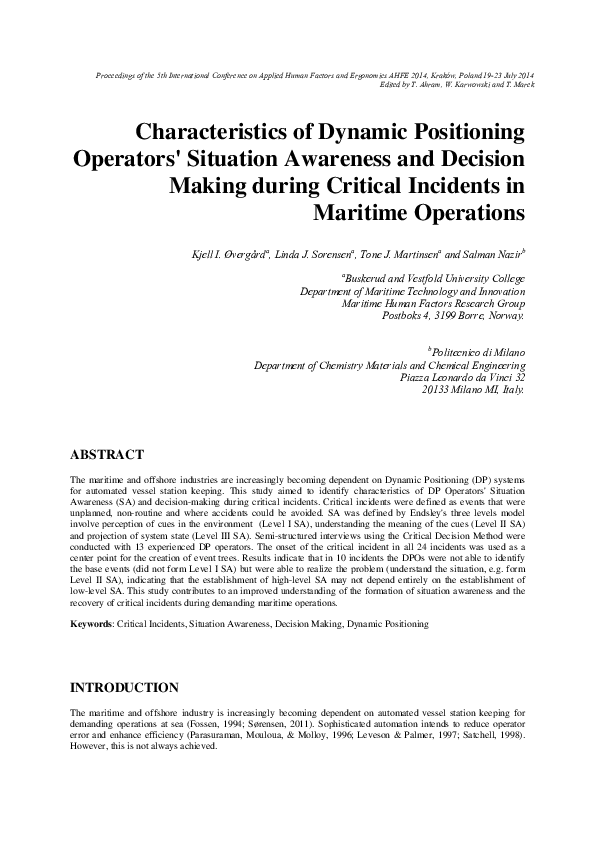 (PDF) Characteristics of Dynamic Positioning Operators' Situation ...