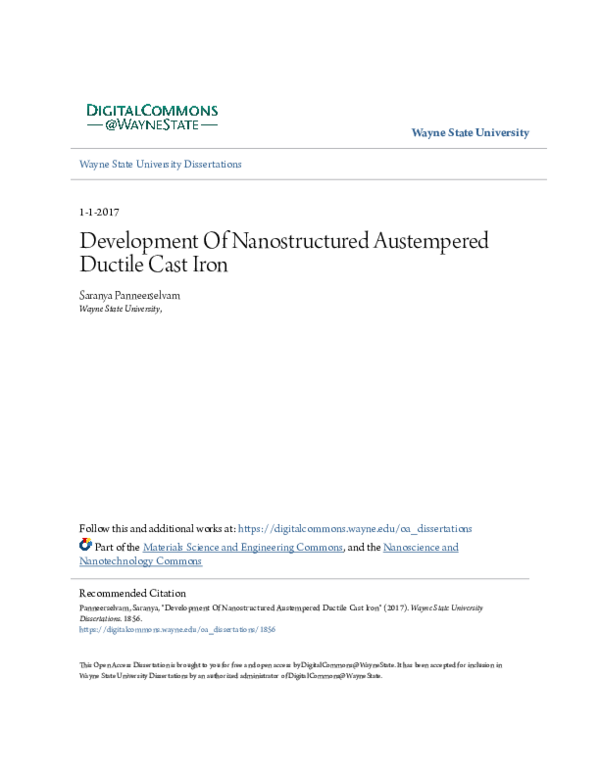 (PDF) Development of Nanostructured Austempered Ductile Cast Iron (ADI)