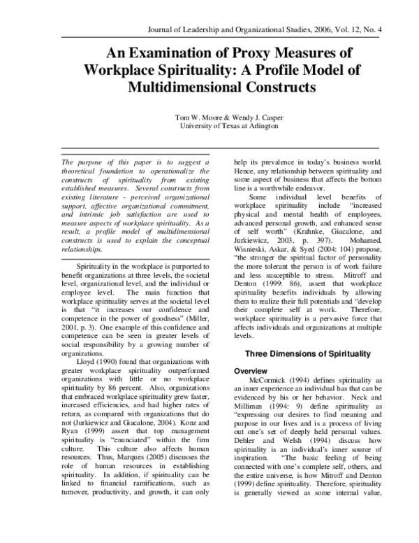 (PDF) An examination of proxy measures of workplace spirituality: A profile model of ...