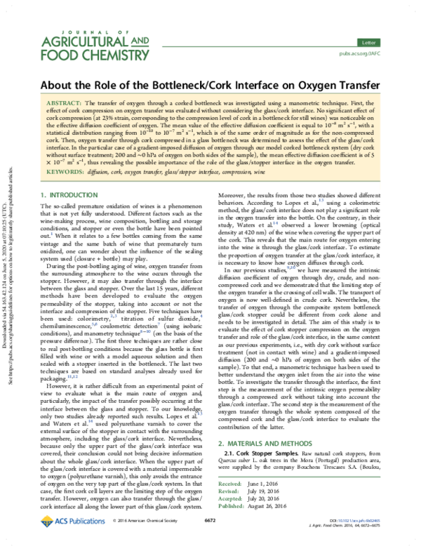(PDF) About the Role of the Bottleneck/Cork Interface on Oxygen Transfer