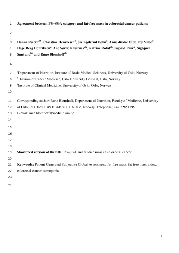 (PDF) Agreement between PG-SGA category and fat-free mass in colorectal ...