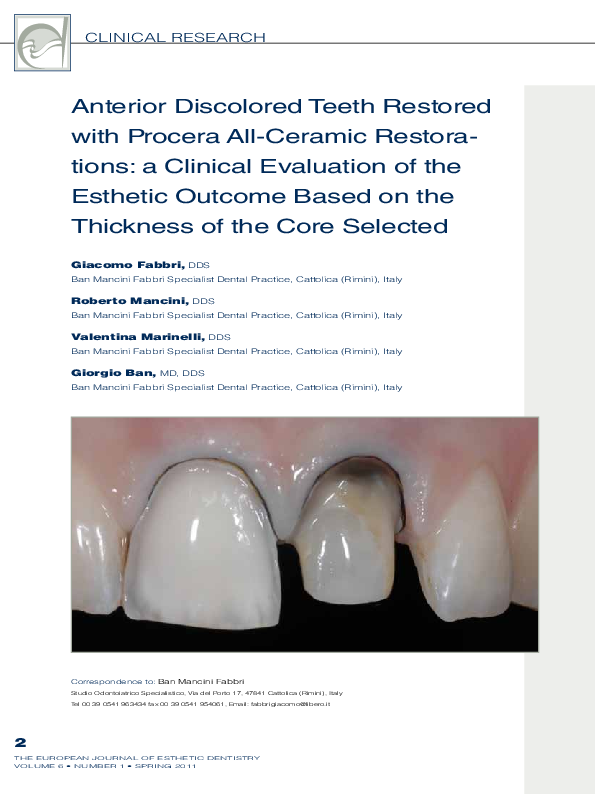 (PDF) Anterior discolored teeth restored with procera all-ceramic ...