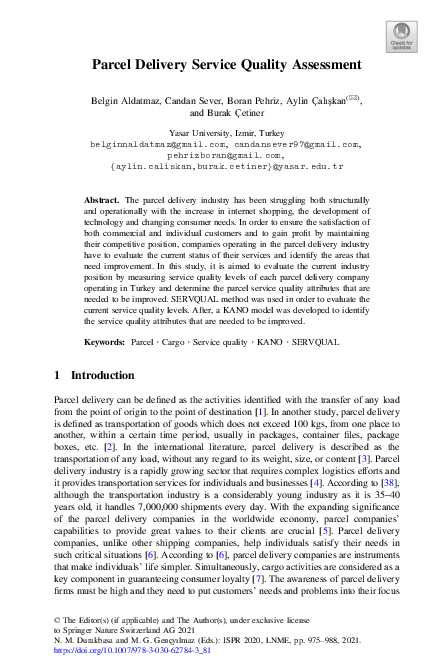(PDF) Parcel Delivery Service Quality Assessment