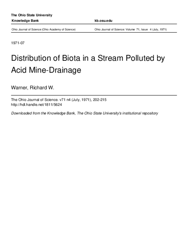 (PDF) Distribution of biota in a stream polluted by acid mine-drainage