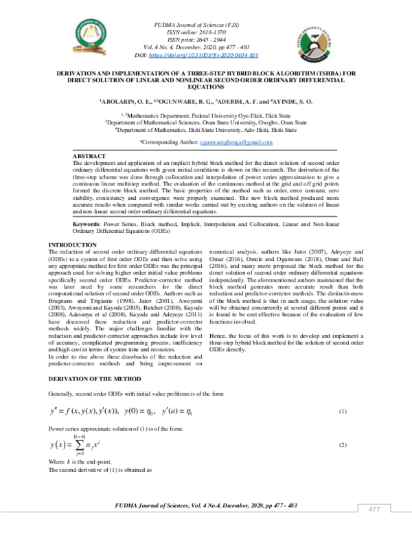 (PDF) Derivation and Implementation of a Three-Step Hybrid Block ...