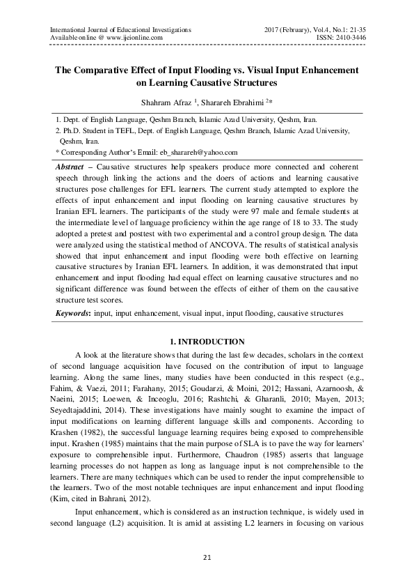 Pdf The Comparative Effect Of Input Flooding Vs Visual Input