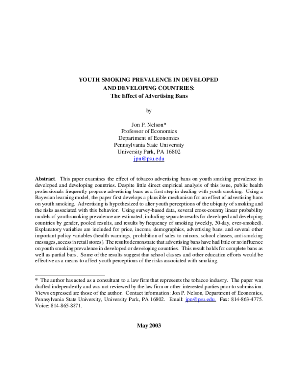 (PDF) YOUTH SMOKING PREVALENCE IN DEVELOPED AND DEVELOPING COUNTRIES ...