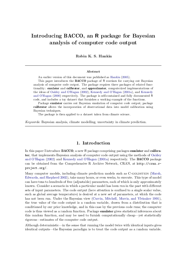 (PDF) Introducing BACCO, an R Bundle for Bayesian Analysis of Computer ...