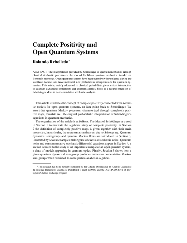 (PDF) Complete Positivity and Open Quantum Systems