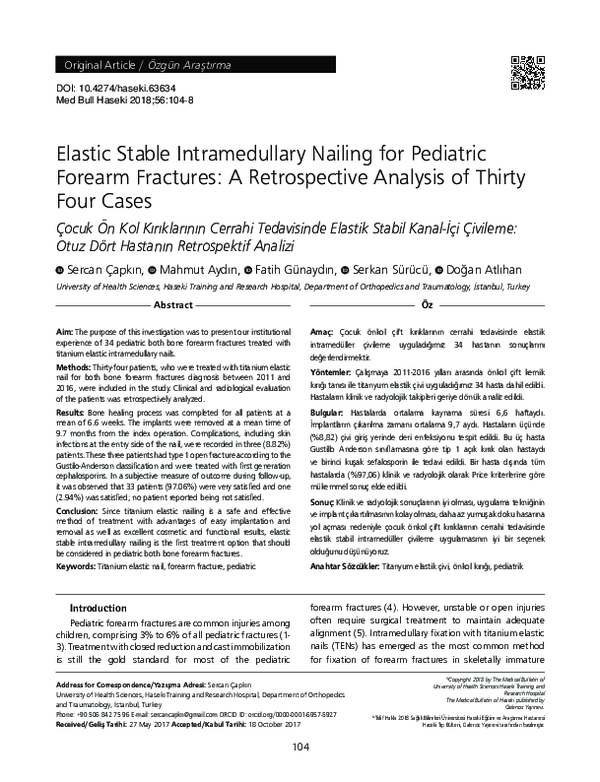 (PDF) Elastic Stable Intramedullary Nailing For Pediatric Forearm Fractures: A Retrospective ...