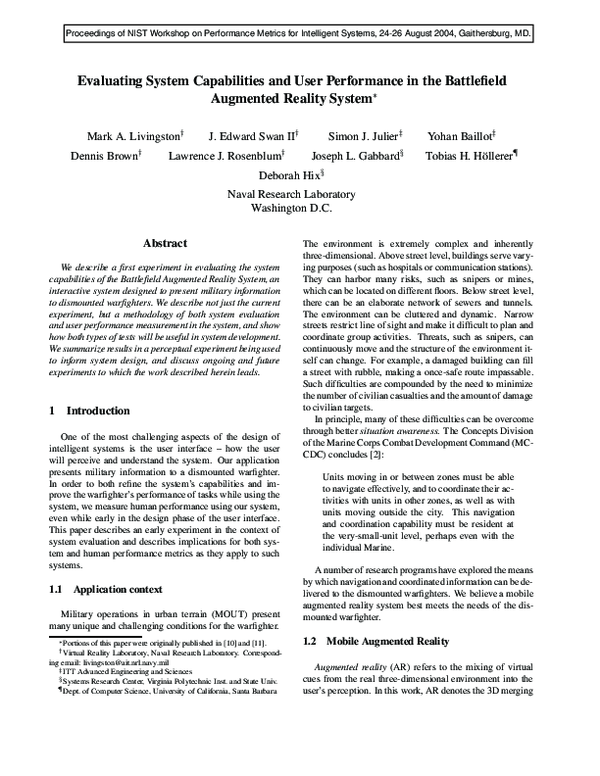 (PDF) Evaluating System Capabilities and User Performance in the Battlefield Augmented Reality ...