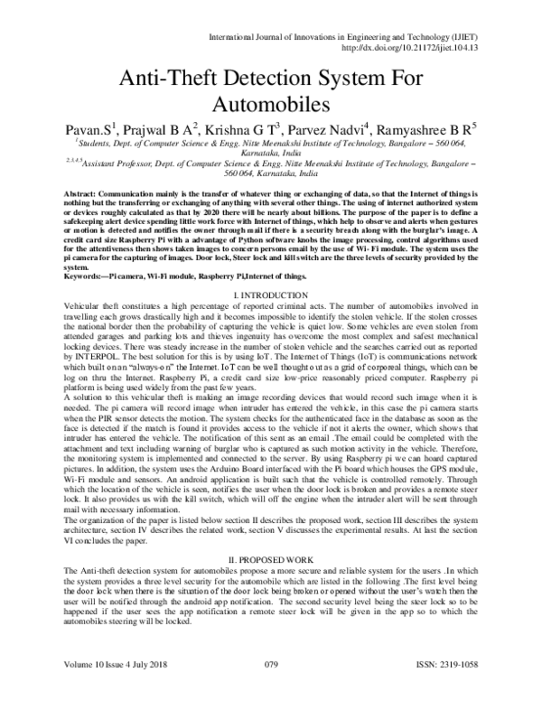 (PDF) Anti-Theft Detection System For Automobiles