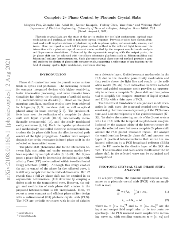 (PDF) Complete 2{\pi} Phase Control by Photonic Crystal Slabs