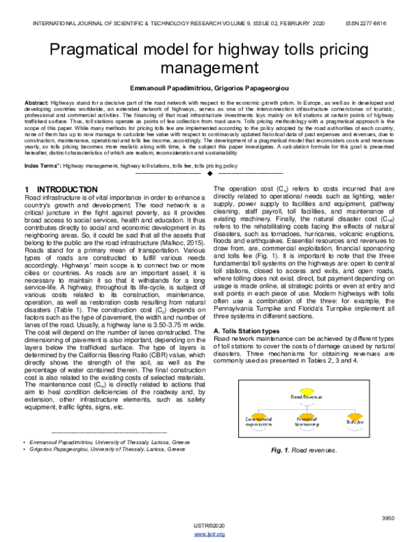 (PDF) Pragmatical model for highway tolls pricing management