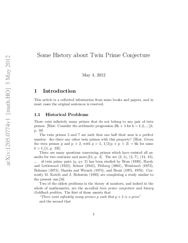 (PDF) Some history about Twin Prime Conjecture