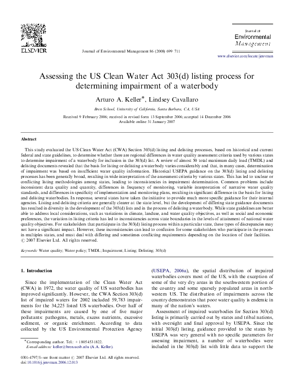 (PDF) Assessing the US Clean Water Act 303(d) listing process for ...